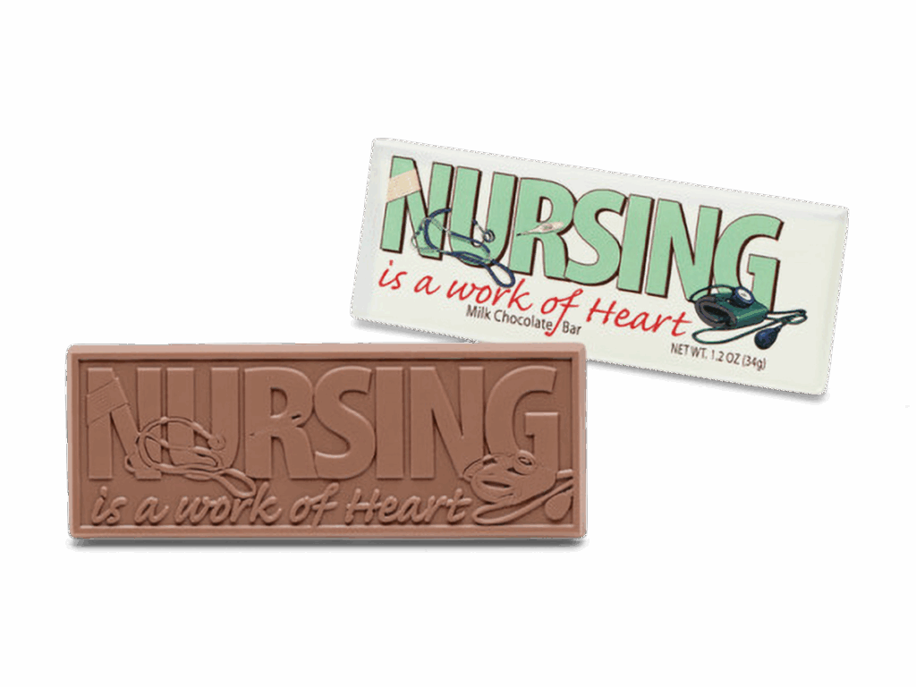 2"x5" Milk Chocolate Wrapper Bar - Nursing is a work of heart. - Case ...